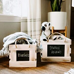 White Wooden Crates Decorative Set with Chalk Face and Rope Handles, Rustic Storage Crates (18 and 15 Inch)