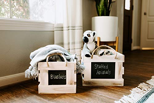 White Wooden Crates Decorative Set with Chalk Face and Rope Handles, Rustic Storage Crates (18 and 15 Inch)