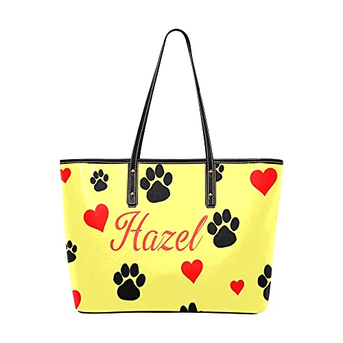 Dog Paw Isolated on Yellow Background Personalized Leather Tote Bag Large Capacity Handbag