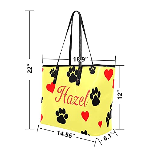 Dog Paw Isolated on Yellow Background Personalized Leather Tote Bag Large Capacity Handbag