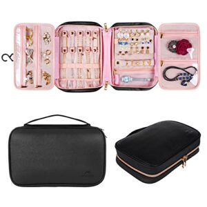 matein jewelry travel organizer, tangle free necklace storage bag for women hanging travel case with handle for jewelry accessories faux leather clutch bag for earrings, rings, bracelets, black