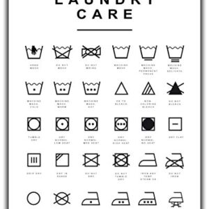 Laundry Room Decor - 11x14" UNFRAMED Print - Black And White Minimalist, Scandinavian, Modern, Typography Wall Print - Guide To Laundry Care Symbols - White Wall Art