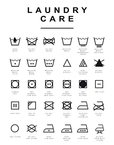 Laundry Room Decor - 11x14" UNFRAMED Print - Black And White Minimalist, Scandinavian, Modern, Typography Wall Print - Guide To Laundry Care Symbols - White Wall Art