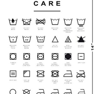 Laundry Room Decor - 11x14" UNFRAMED Print - Black And White Minimalist, Scandinavian, Modern, Typography Wall Print - Guide To Laundry Care Symbols - White Wall Art