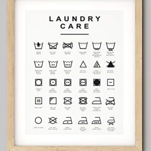 Laundry Room Decor - 11x14" UNFRAMED Print - Black And White Minimalist, Scandinavian, Modern, Typography Wall Print - Guide To Laundry Care Symbols - White Wall Art