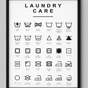 Laundry Room Decor - 11x14" UNFRAMED Print - Black And White Minimalist, Scandinavian, Modern, Typography Wall Print - Guide To Laundry Care Symbols - White Wall Art