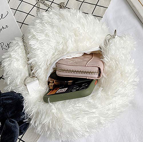 QZUnique Animal Shaped Handbag Women's Faux Fur Crossbody Bag Plush Wallet Purse Chain Shoulder Bag