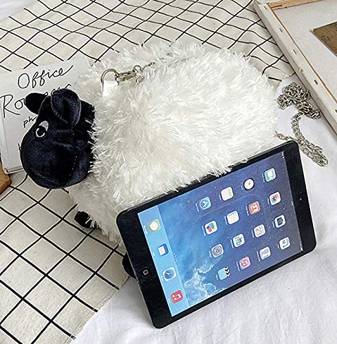 QZUnique Animal Shaped Handbag Women's Faux Fur Crossbody Bag Plush Wallet Purse Chain Shoulder Bag