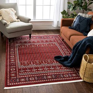 well woven aldo crimson red & blue bokhara tribal area rug 5×7 (5’3″ x 7’3″)