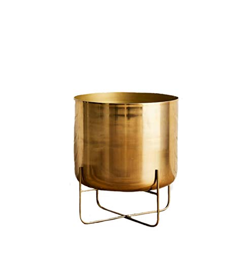 Serene Spaces Living Wide Gold Planter with Detachable Metal Stand, Decorative Indoor Planter Pot, Flower Pots Stand for Living Room, Kitchen, Office, Measures 26" Tall and 14" Diameter