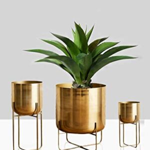 Serene Spaces Living Wide Gold Planter with Detachable Metal Stand, Decorative Indoor Planter Pot, Flower Pots Stand for Living Room, Kitchen, Office, Measures 26" Tall and 14" Diameter