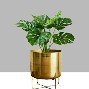 Serene Spaces Living Wide Gold Planter with Detachable Metal Stand, Decorative Indoor Planter Pot, Flower Pots Stand for Living Room, Kitchen, Office, Measures 26" Tall and 14" Diameter