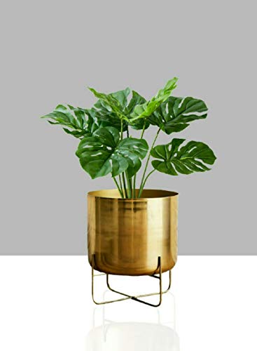 Serene Spaces Living Wide Gold Planter with Detachable Metal Stand, Decorative Indoor Planter Pot, Flower Pots Stand for Living Room, Kitchen, Office, Measures 26" Tall and 14" Diameter