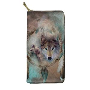 eleqin womens wallet pu leather dream catcher wolf print zip around purse credit card organizer ladies clutch handbags