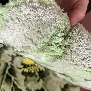 Wedding Gift Green Peony Flowers Shape Round Area Rugs Polyester Rug for Bedroom/Kitchen/Bathroom Indoor Floor Mat Living Room Carpet Soft Fluffy Plush Anti-Skid Washable Doormat 23.6" X 23.6"