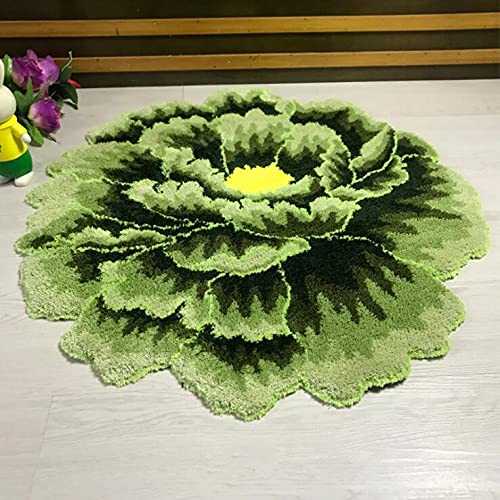 Wedding Gift Green Peony Flowers Shape Round Area Rugs Polyester Rug for Bedroom/Kitchen/Bathroom Indoor Floor Mat Living Room Carpet Soft Fluffy Plush Anti-Skid Washable Doormat 23.6" X 23.6"