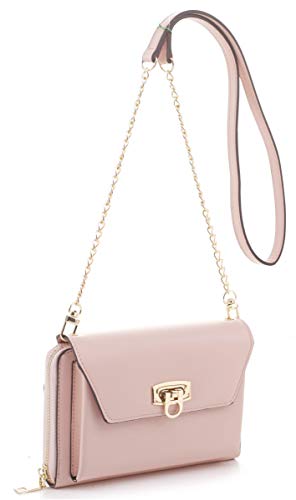 B BRENTANO Vegan Envelope Clutch Wallet Crossbody Purse with Chain Strap (Blush)