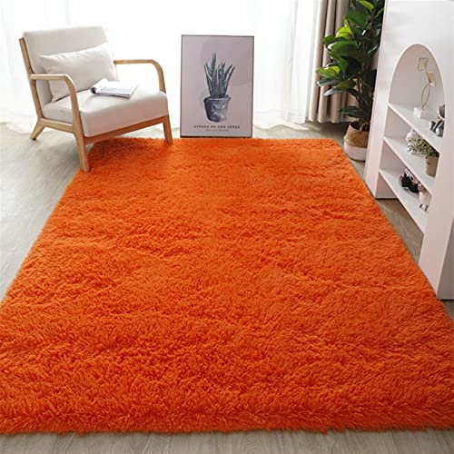 Lifup Soft Fluffy Rectangle Area Rug, Cozy Plush Shaggy Carpet for Living Room Bedroom Home Décor Orange 3.3 x 5.2 Feet