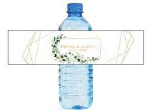 ivy and sage with gold geometric shapes water bottle labels