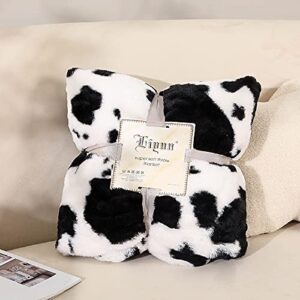 SUCSES Black and White Cow Print Blanket Faux Fur Fleece Cow Blankets for Couch Sofa Western Style Fluffy Furry Throw Blanket for Kids Boys Girls Adults (Black White, 63"x79")