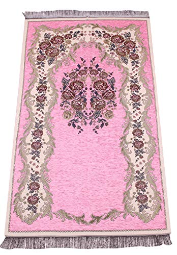 Muslim Prayer Rug with Prayer Beads | Janamaz | Sajadah | Soft Islamic Prayer Rug | Islamic Gifts | Prayer Carpet Mat, Chenille Fabric, Pink