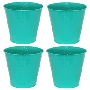 sunnydaze galvanized steel buckets with hexagon pattern – set of 4 – teal – small colored metal decorative pails – indoor use – perfect for storage, decoration, gardening and parties