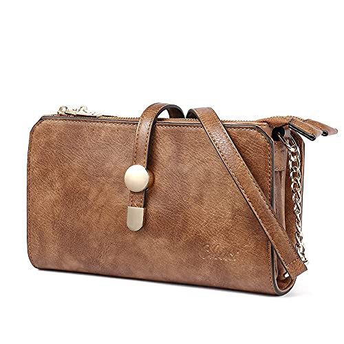 CLUCI Leather Crossbody Bags for Women Small Vintage Shoulder Purses Travel Bag Adjustable Strap Two-Tone Brown