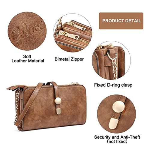 CLUCI Leather Crossbody Bags for Women Small Vintage Shoulder Purses Travel Bag Adjustable Strap Two-Tone Brown