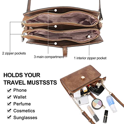 CLUCI Leather Crossbody Bags for Women Small Vintage Shoulder Purses Travel Bag Adjustable Strap Two-Tone Brown