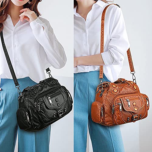 Sfly Women Satchel Shoulder Bag Washed Synthetic Leather Handbag Retro Soft Leather Tote Bag Ladies Hobo bag