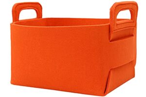 moidolf 2 pack foldable storage baskets for shelves decorative collapsible storage cube with carry handles felt storage baskets for organizing books toys (orange, 14.2‘’×9.8‘’×9.1‘’)