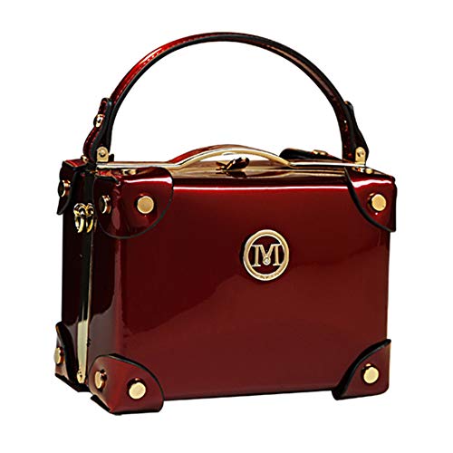 Fashion Women's Top Handle Satchel Handbags Leather Evening Bag Purses Small Hard Square Box Shoulder Bags (Red)