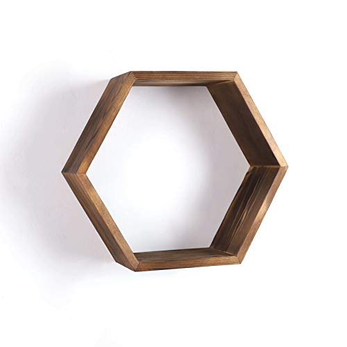 Wooden Hexagon Shelves - Rustic Floating Honeycomb Shelves - Set of 3 - Small, Medium, and Large - Wall Screws Included