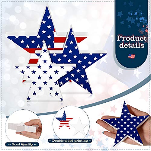 Jetec 3 Pieces 4th of July Wooden Star Signs Patriotic Wooden Star Patriotic Star Freestanding Table Signs Decoration for Independence Day Home Decoration Holiday (Simple Style)