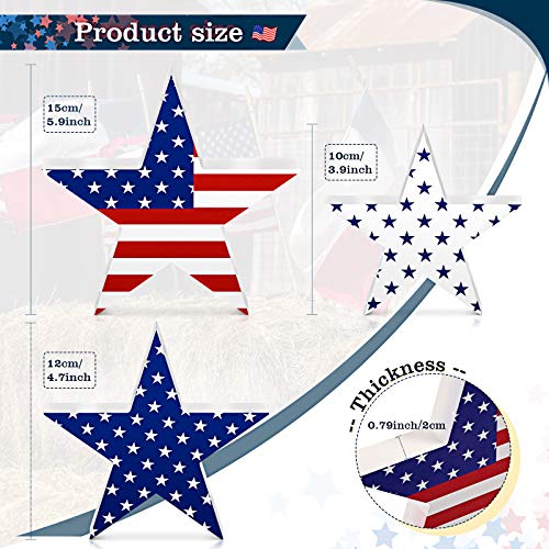 Jetec 3 Pieces 4th of July Wooden Star Signs Patriotic Wooden Star Patriotic Star Freestanding Table Signs Decoration for Independence Day Home Decoration Holiday (Simple Style)