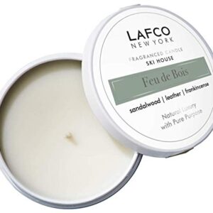 LAFCO NEW YORK – Travel Sized Scented Candle in Ski House Feu de Bois with Hints of Sandalwood, Leather Accord and Frankincense (4 oz.)