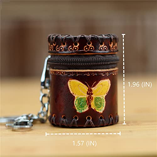 Fanyixuan Handmade mini leather bucket bag pendant jewelry box jewelry classification storage box change storage bag personalized bag pendant(Brown and red)