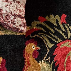 Unique Loom Barnyard Collection French Country Inspired Cottage Rooster Design Area Rug (2' 0 x 8' 0 Runner, Black/Ivory)