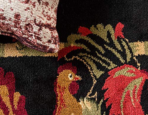 Unique Loom Barnyard Collection French Country Inspired Cottage Rooster Design Area Rug (2' 0 x 8' 0 Runner, Black/Ivory)