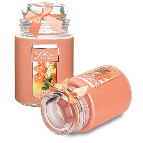 Decorlife 2-Pack Large Fresh Cut Roses Scented Candle Jars with 2 Wicks, 22 oz Each, Long-Lasting for 110 Hours