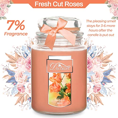 Decorlife 2-Pack Large Fresh Cut Roses Scented Candle Jars with 2 Wicks, 22 oz Each, Long-Lasting for 110 Hours