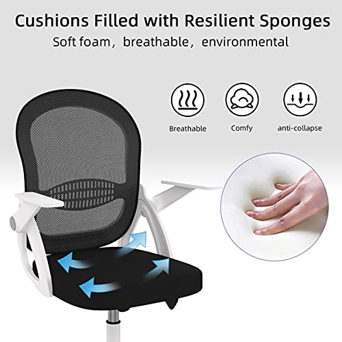 Sytas Office Chair Ergonomic Desk Chair, Rolling Swivel Mesh Computer Task Chair with Flip-up Arms Lumbar Support and Height Adjustable, White