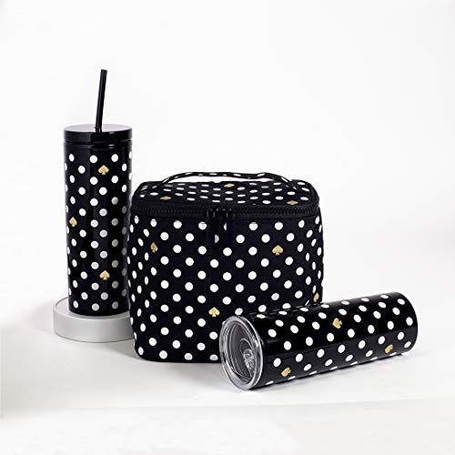 Kate Spade New York 16 Ounce Insulated Travel Mug with Lid, Black Double Wall Thermal Tumbler for Coffee/Tea, Polka Dots