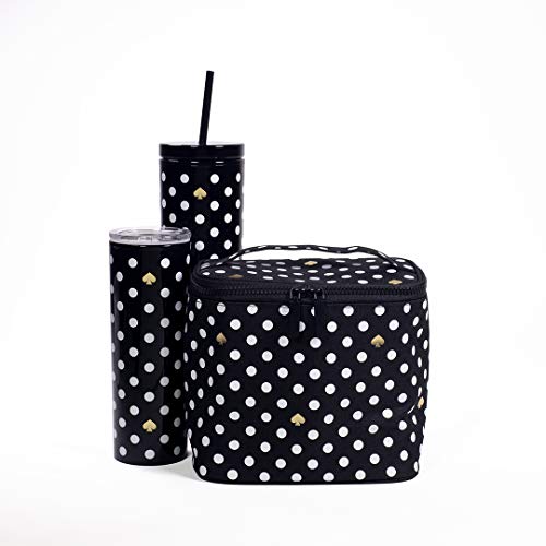 Kate Spade New York 16 Ounce Insulated Travel Mug with Lid, Black Double Wall Thermal Tumbler for Coffee/Tea, Polka Dots