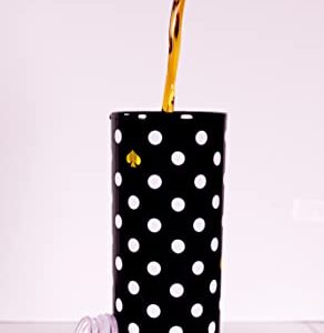 Kate Spade New York 16 Ounce Insulated Travel Mug with Lid, Black Double Wall Thermal Tumbler for Coffee/Tea, Polka Dots