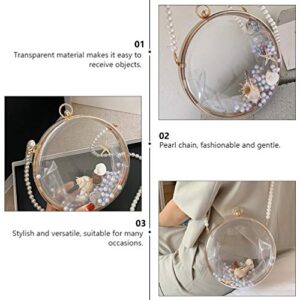 TENDYCOCO Crossbody Bag Clear Acrylic Clutch Transparent Evening Bag Round with Imitation Pearl Chain Strap for Women