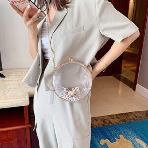 TENDYCOCO Crossbody Bag Clear Acrylic Clutch Transparent Evening Bag Round with Imitation Pearl Chain Strap for Women