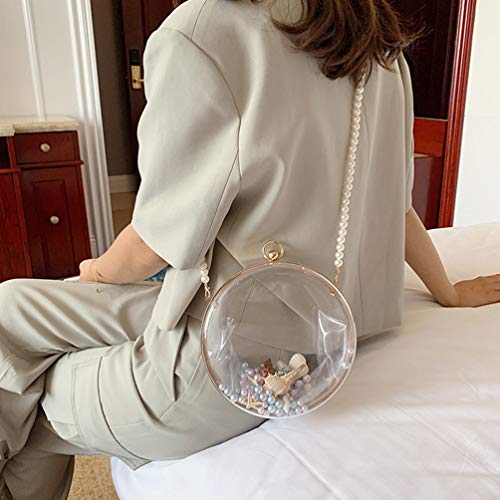 TENDYCOCO Crossbody Bag Clear Acrylic Clutch Transparent Evening Bag Round with Imitation Pearl Chain Strap for Women