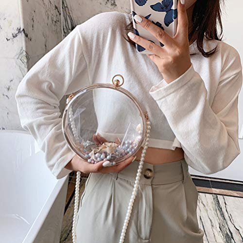 TENDYCOCO Crossbody Bag Clear Acrylic Clutch Transparent Evening Bag Round with Imitation Pearl Chain Strap for Women