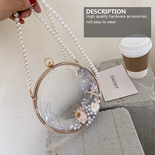 TENDYCOCO Crossbody Bag Clear Acrylic Clutch Transparent Evening Bag Round with Imitation Pearl Chain Strap for Women